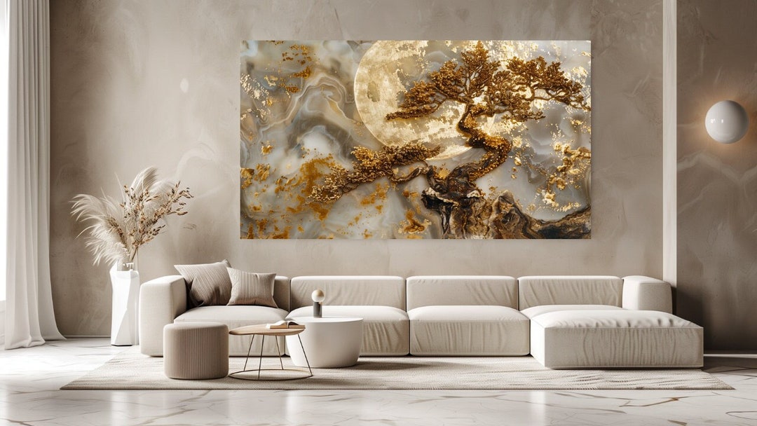Alabaster Abstraction, Tree and Moon, Luxury Design, Canvas Print ...