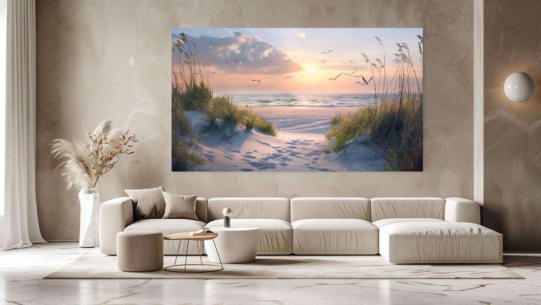 Serene Beach Scene, Birds, Luxury Canvas Print, Canvas Picture, Home ...