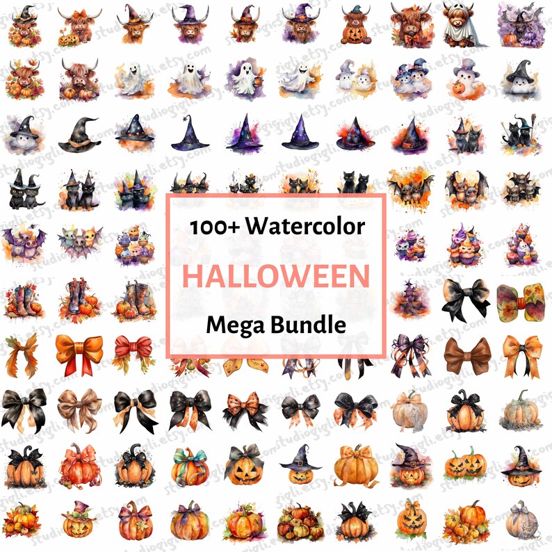 100+ Halloween Mega Bundle PNG, Watercolor Halloween Png Bundle ...
