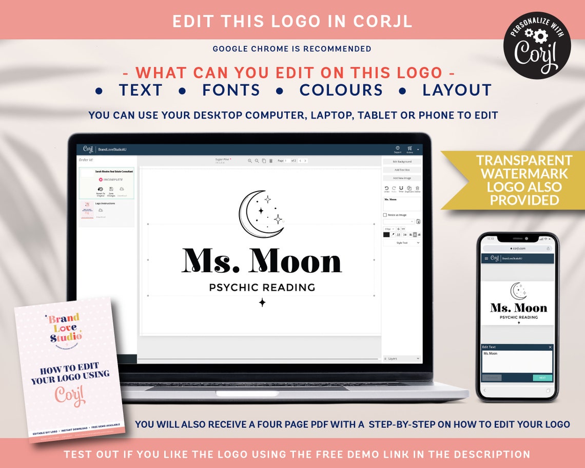 Celestial Logo, Psychic Reading Logo, Editable Logo, DIY Logo, Premade ...