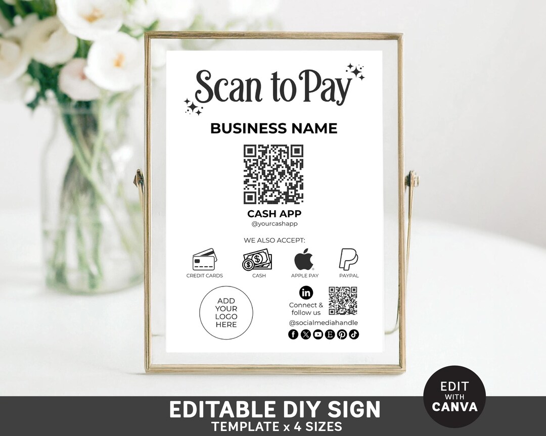 Canva Editable Scan To Pay Sign Qr Code Sign Payment Sign Scan To Pay