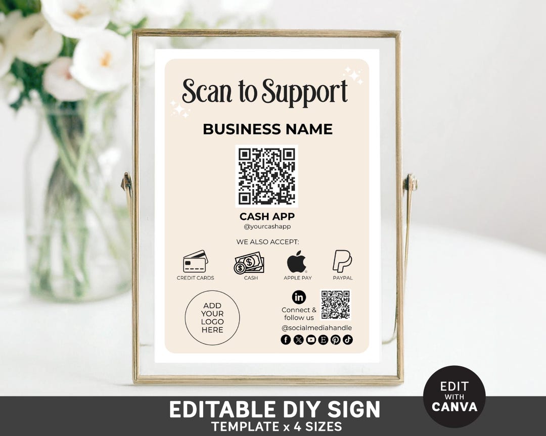 Canva Editable Scan to Support Sign Payment Sign Retro Scan to Pay ...