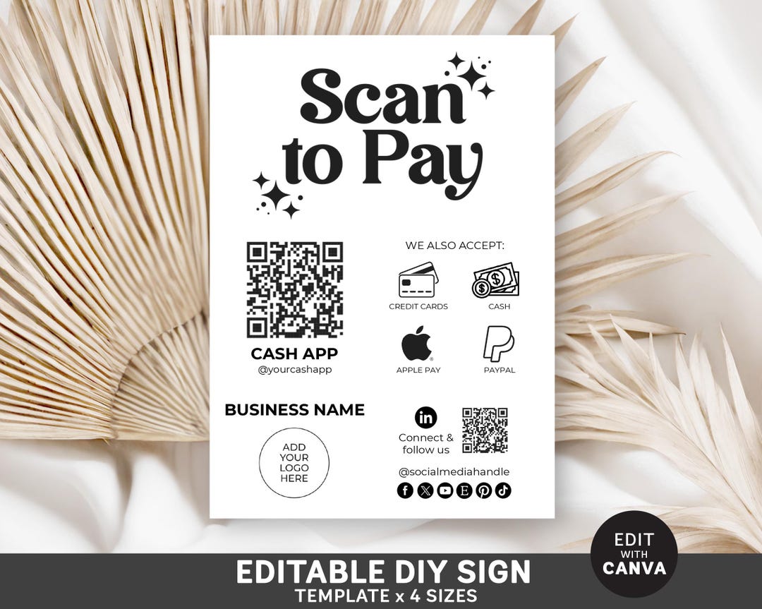 Canva Editable Scan to Pay Sign QR Code Sign Payment Sign Retro Scan to ...