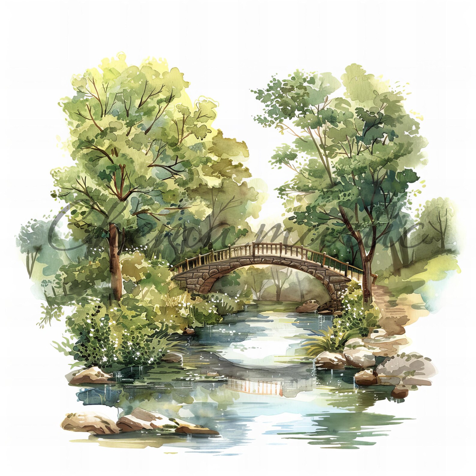 Pack 10 Watercolor Park Bridge Painting Images, Clipart, 10 JPG HQ ...