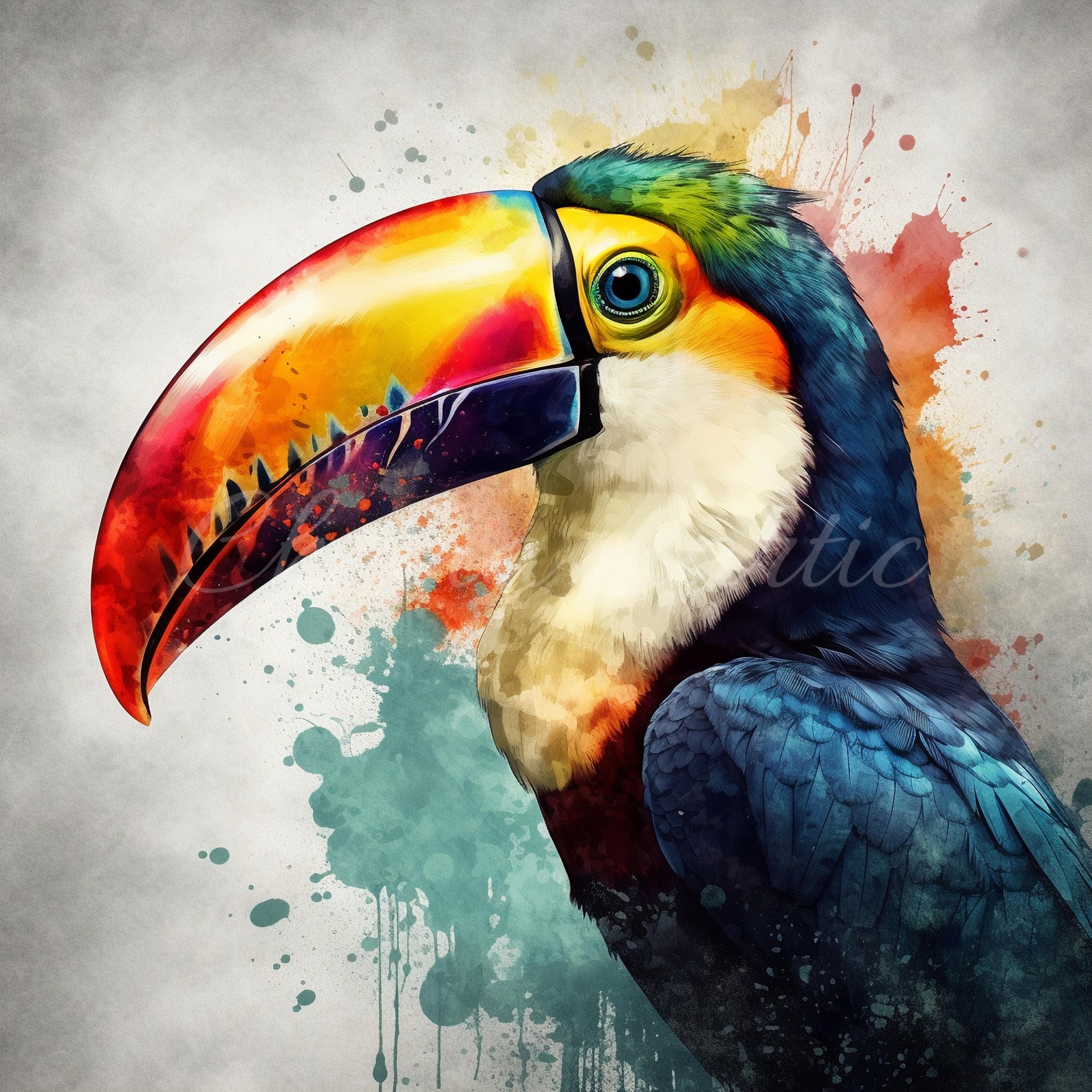 Pack 10 Colorful Toucans Paintings Images, Clipart, Digital Download ...