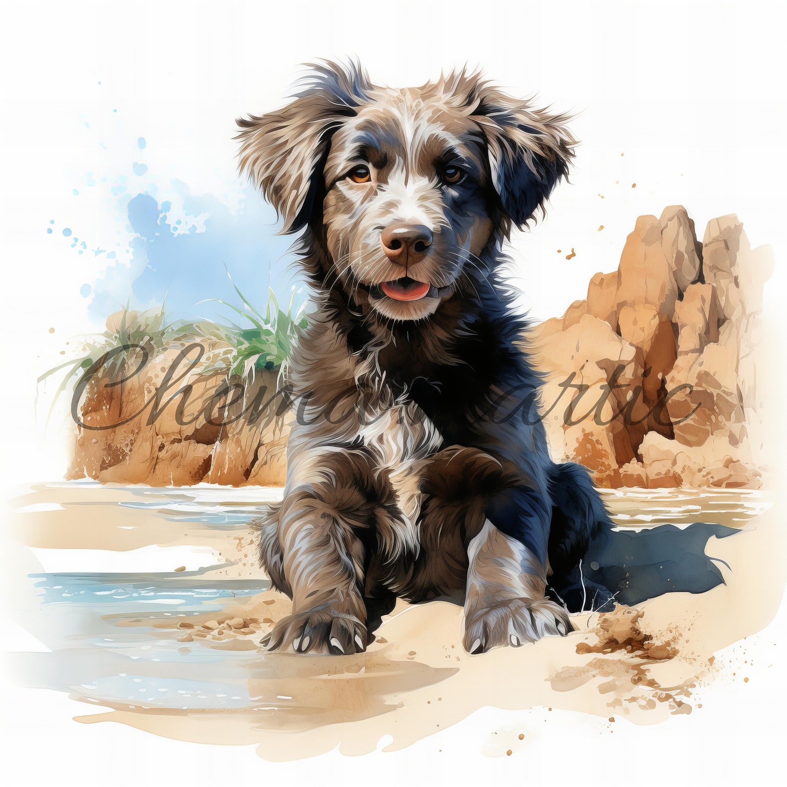 Pack 10 Dog on Beach Watercolor Painting Images, Clipart, Digital ...