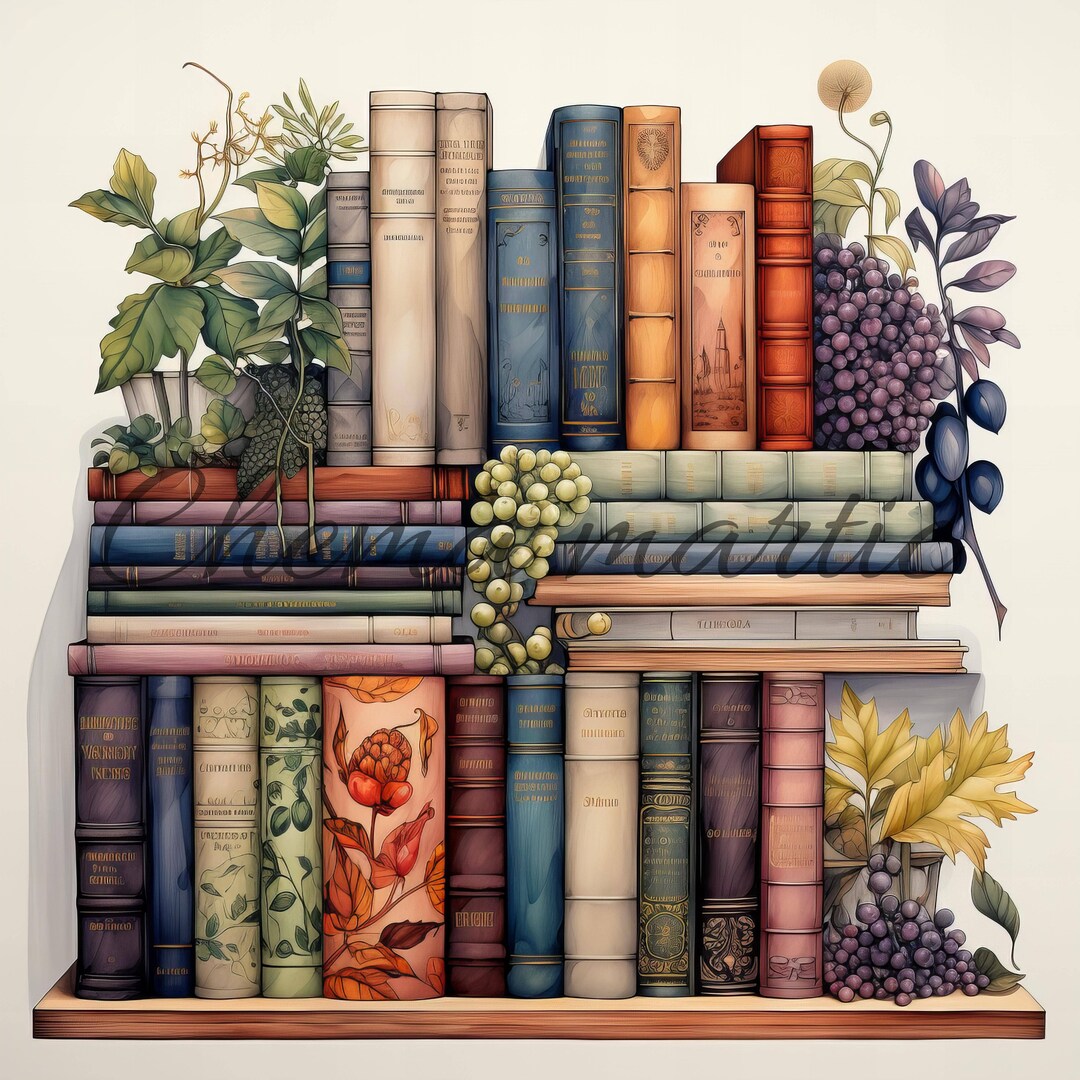 Pack 10 Bookcase Artistic Painting Images, Clipart, Digital Download ...