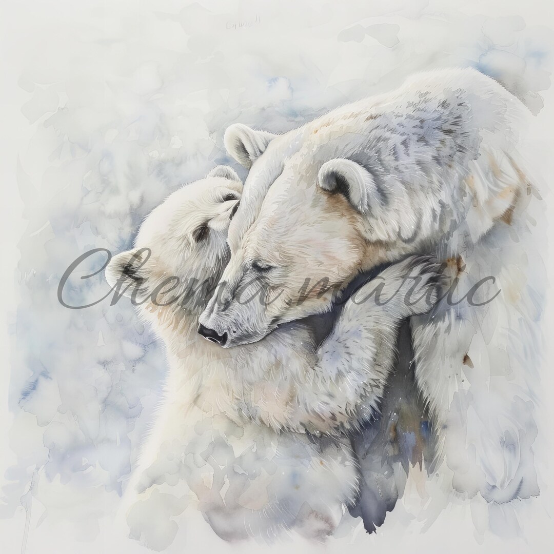 Pack 10 Artistic Polar Bears Paintings, Clipart, Digital Download, 10 ...