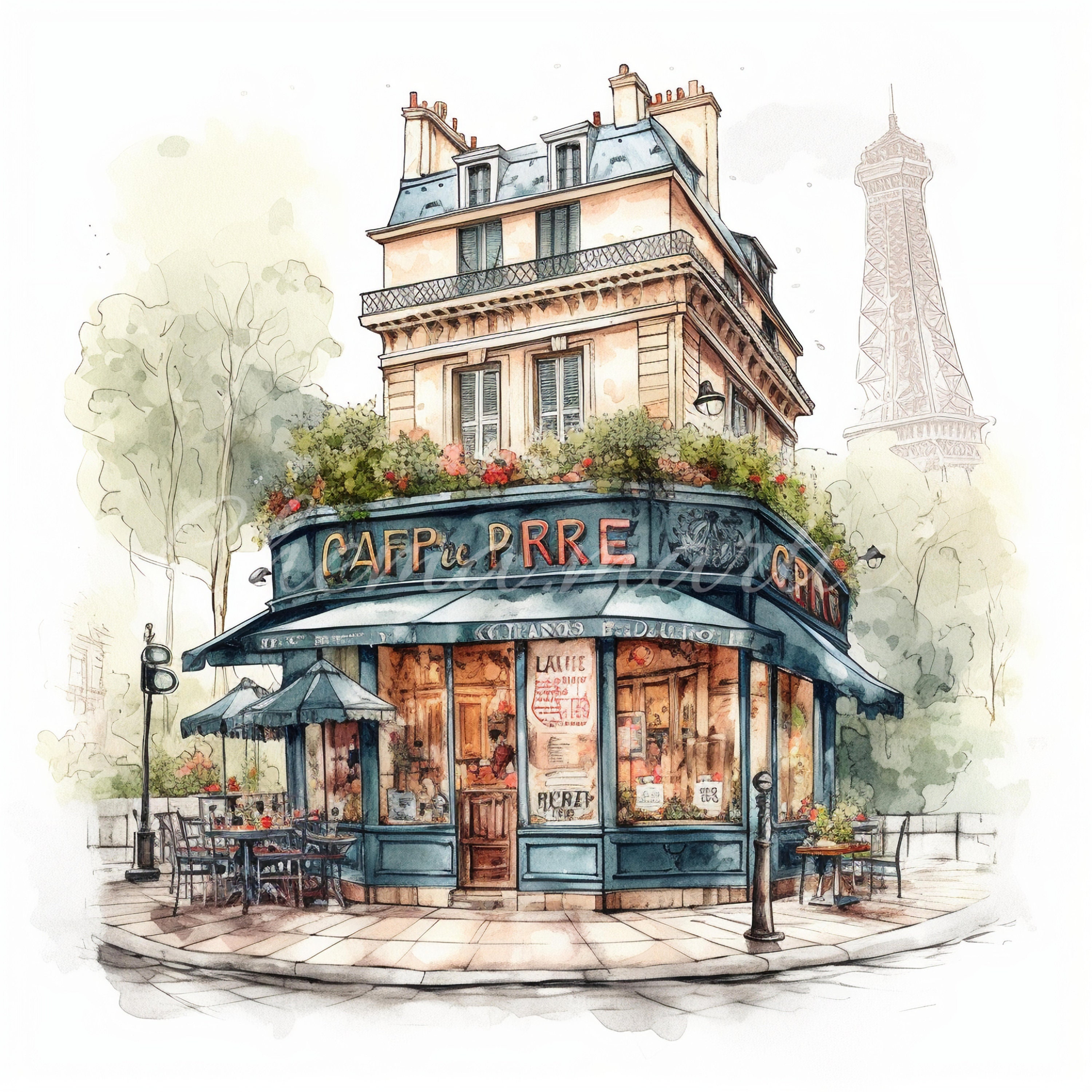 Pack 10 Paris Cafes Watercolor Images ( Fictitious ), Clipart, Digital ...