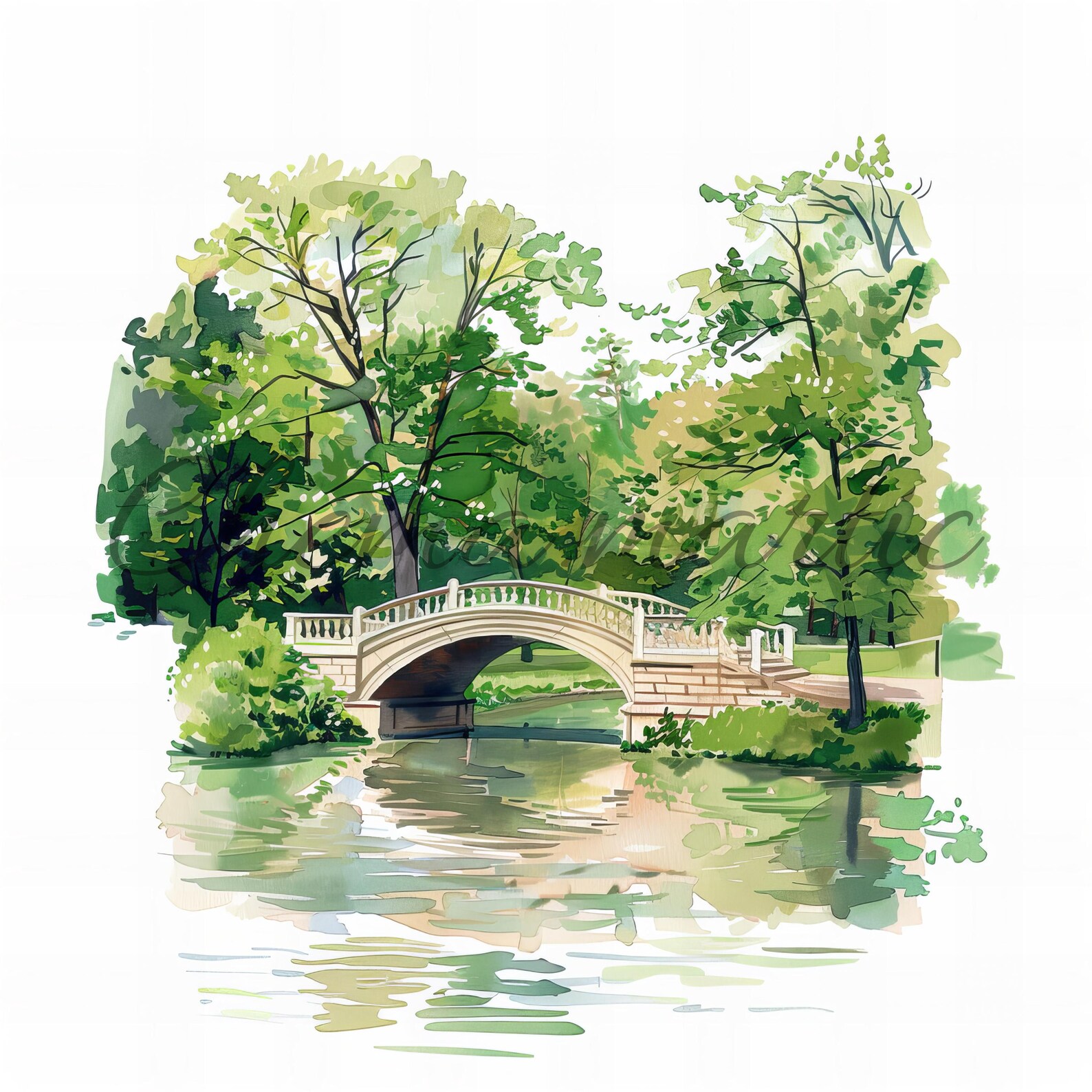 Pack 10 Watercolor Park Bridge Painting Images, Clipart, 10 JPG HQ ...