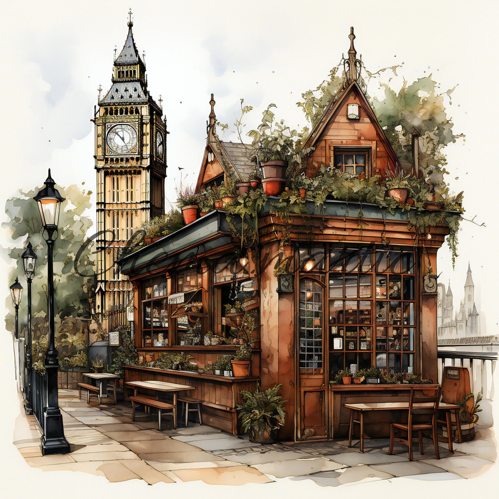 Pack 10 Fictional London Cafes Images, Clipart, Watercolor, Digital ...