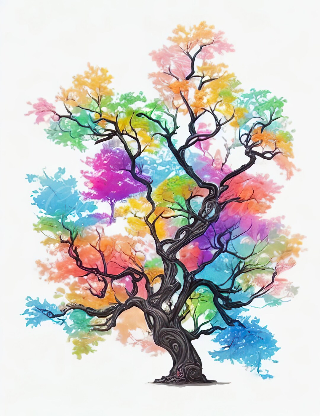 Tree of Joy Artistic Painting Image, Ideal for ZEN Spaces, High Quality ...