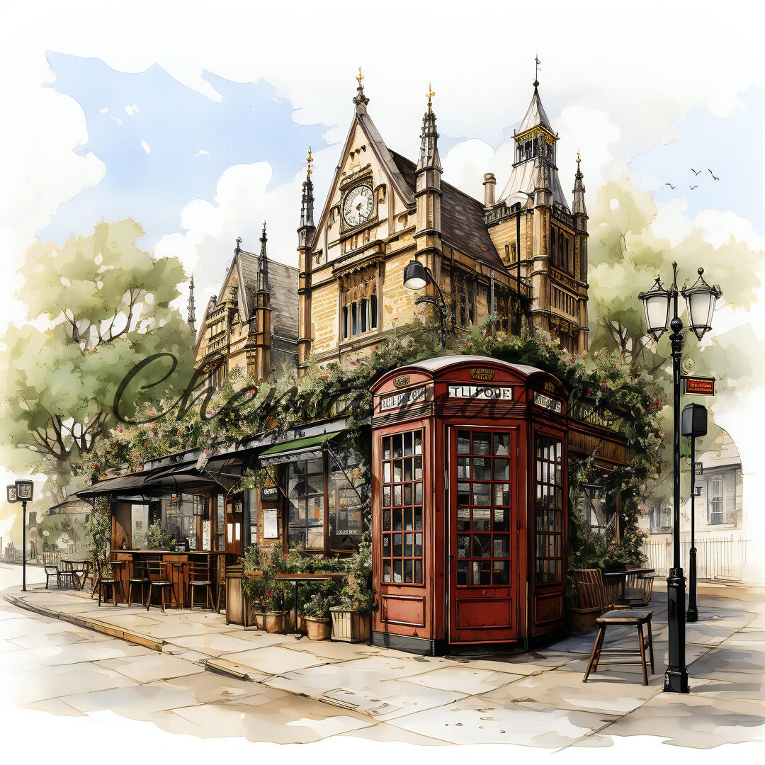 Pack 10 Fictional London Cafes Images, Clipart, Watercolor, Digital ...