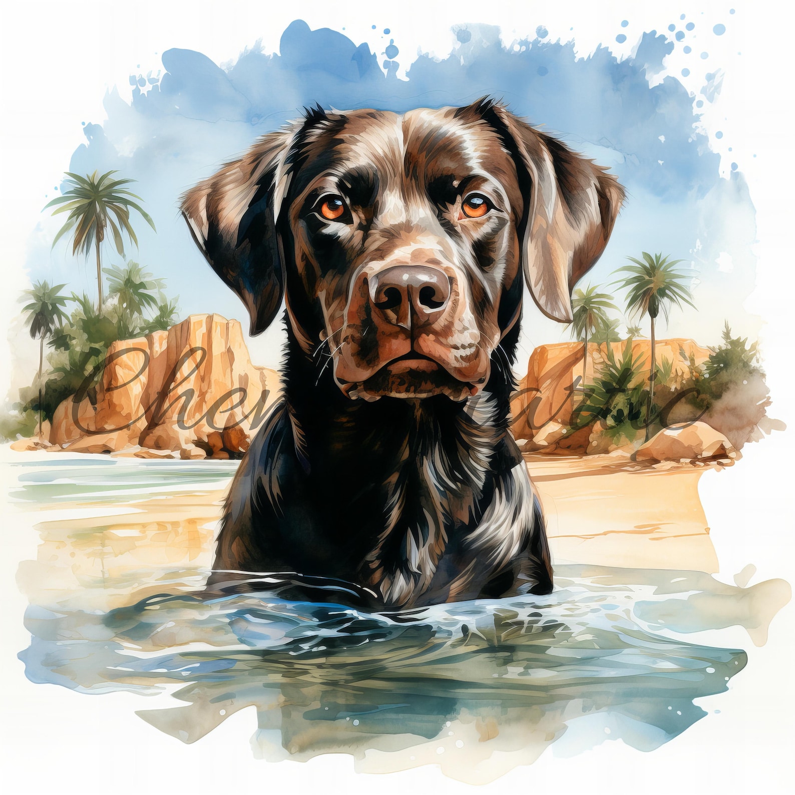 Pack 10 Dog on Beach Watercolor Painting Images, Clipart, Digital ...