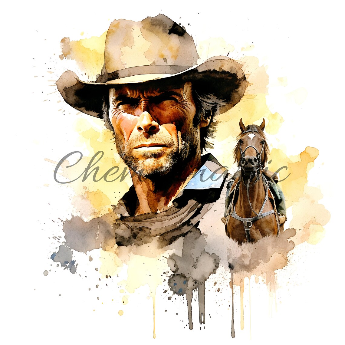 Pack 10 Clint Eastwood Western Paintings Images, Clipart, Digital ...