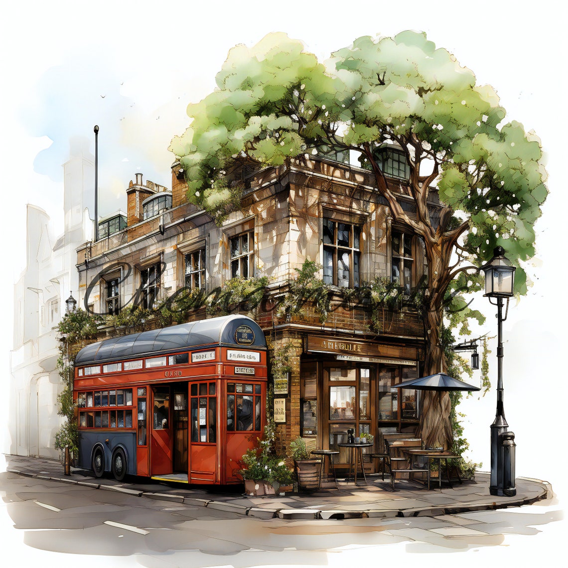 Pack 10 Fictional London Cafes Images, Clipart, Watercolor, Digital ...