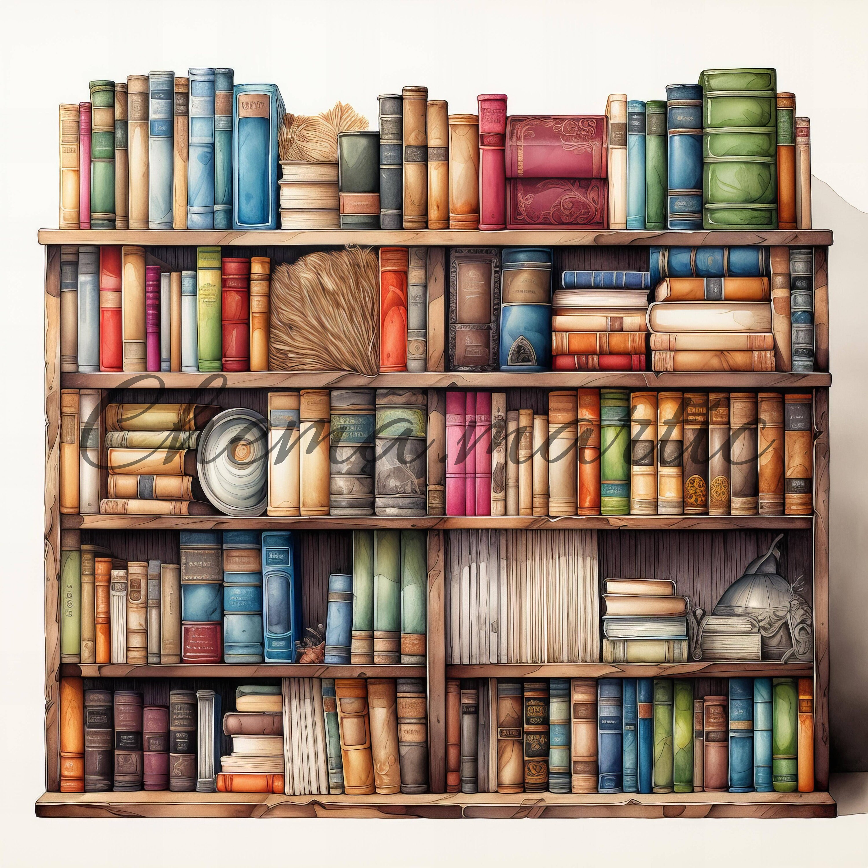Pack 10 Bookcase Artistic Painting Images, Clipart, Digital Download ...