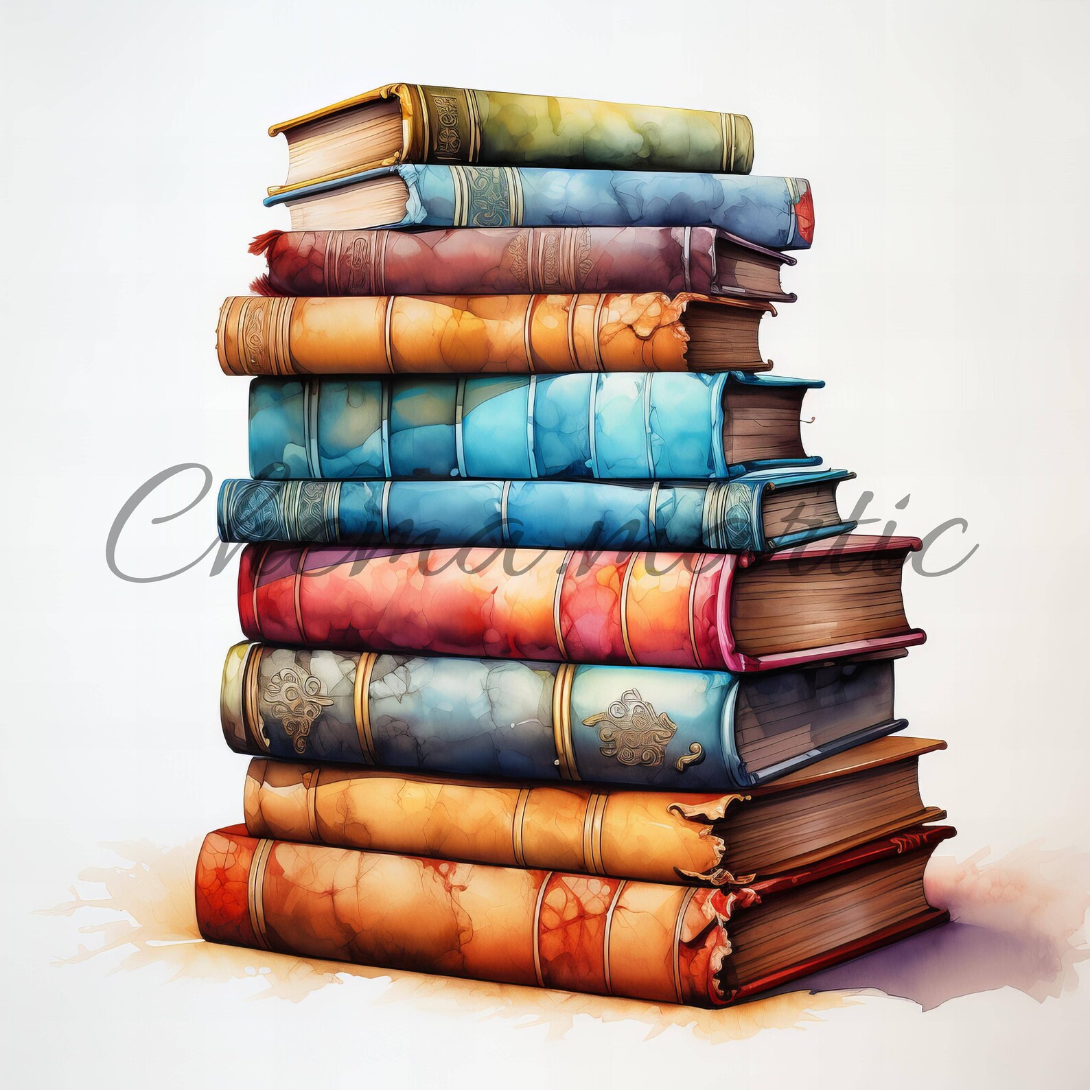 Pack 10 Stacked Books Artistic Painting Images, Clipart, Digital ...