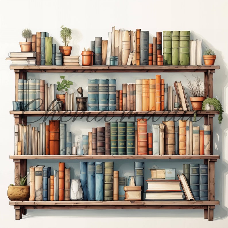 Pack 10 Bookcase Artistic Painting Images, Clipart, Digital Download ...