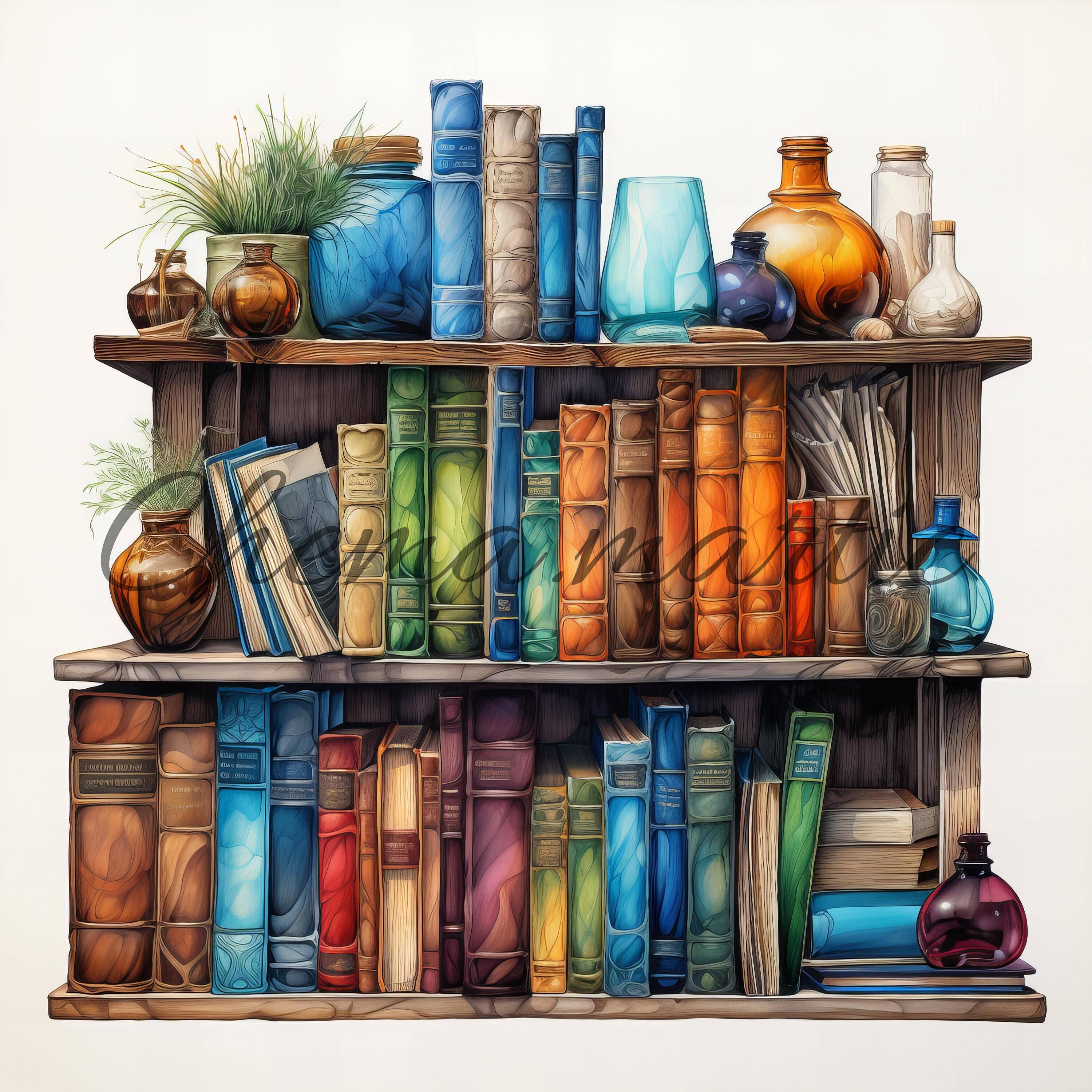 Pack 10 Bookcase Artistic Painting Images, Clipart, Digital Download ...