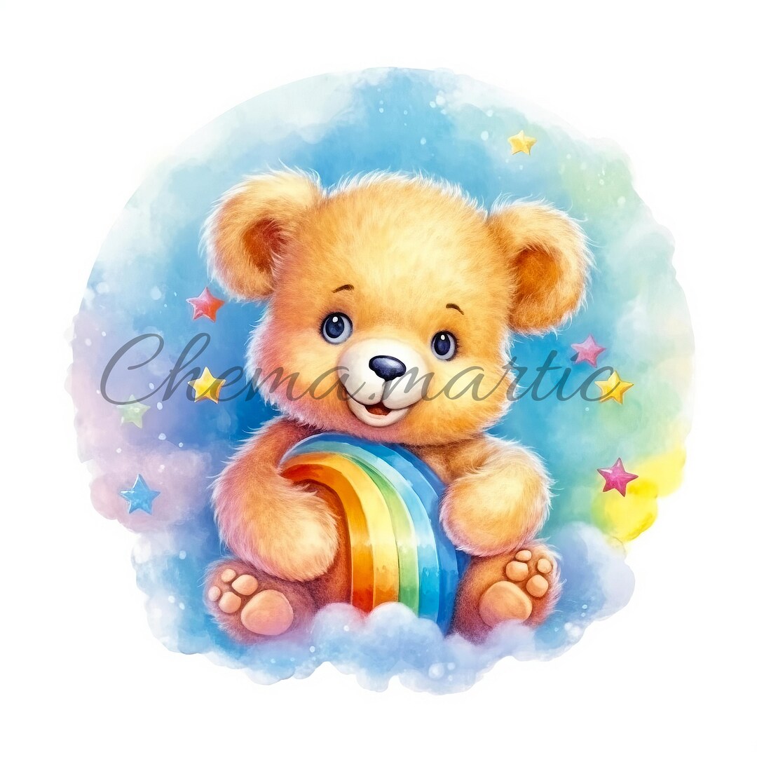 Pack of 10 Images of Bear Paintings With Rainbow, Clipart, Digital ...