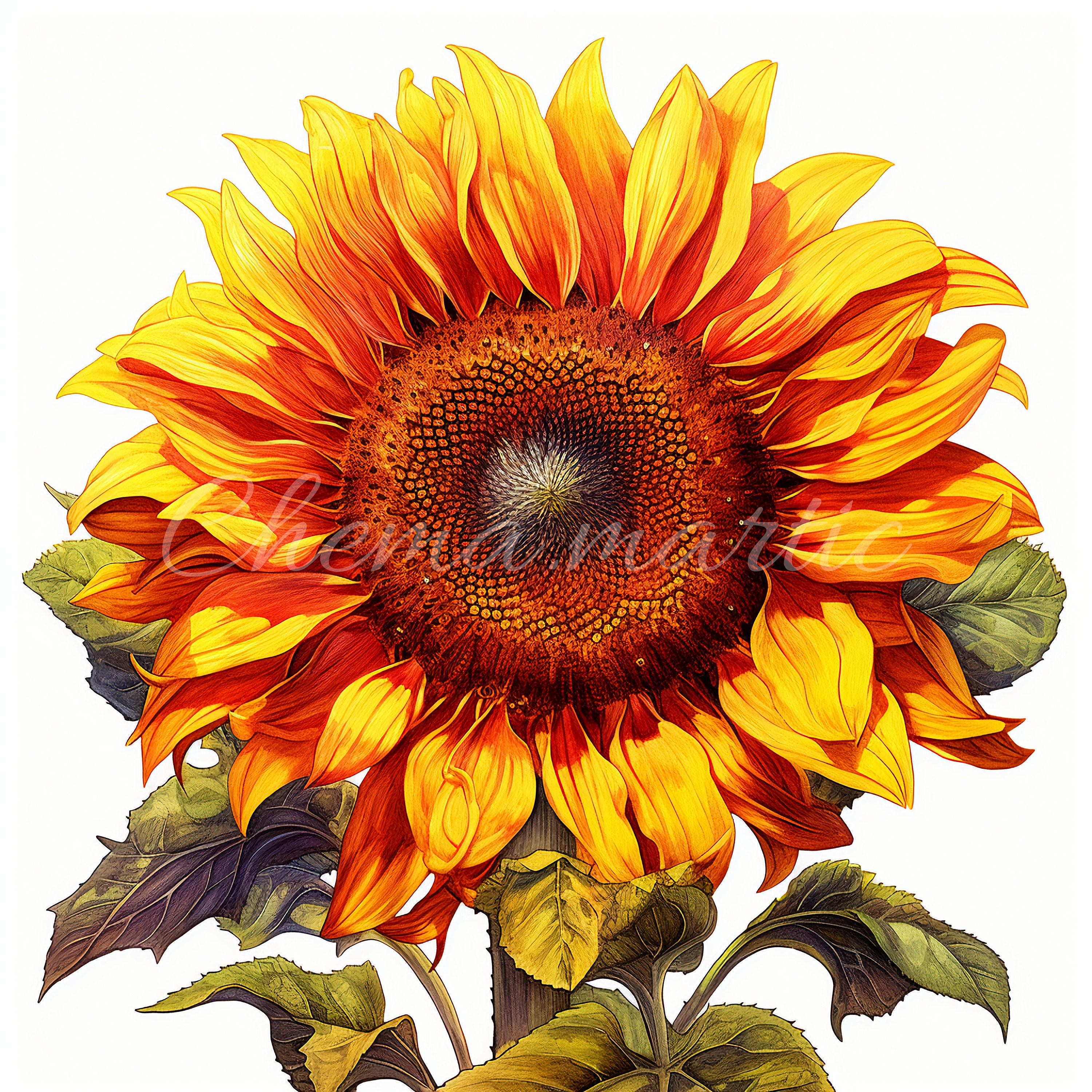 Pack 10 Sunflower Paintings Images, Clipart, Watercolor, Digital ...
