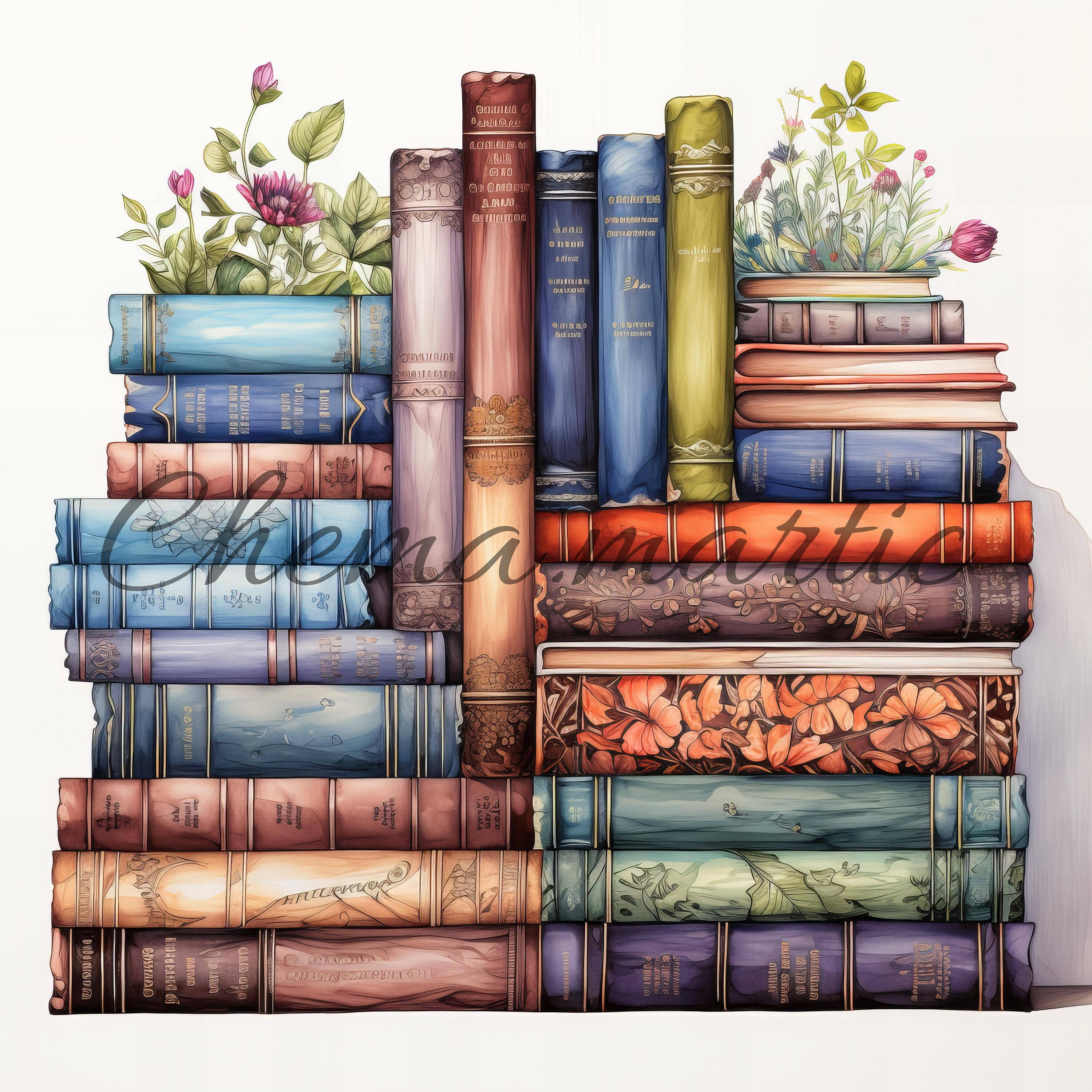 Pack 10 Bookcase Artistic Painting Images, Clipart, Digital Download ...
