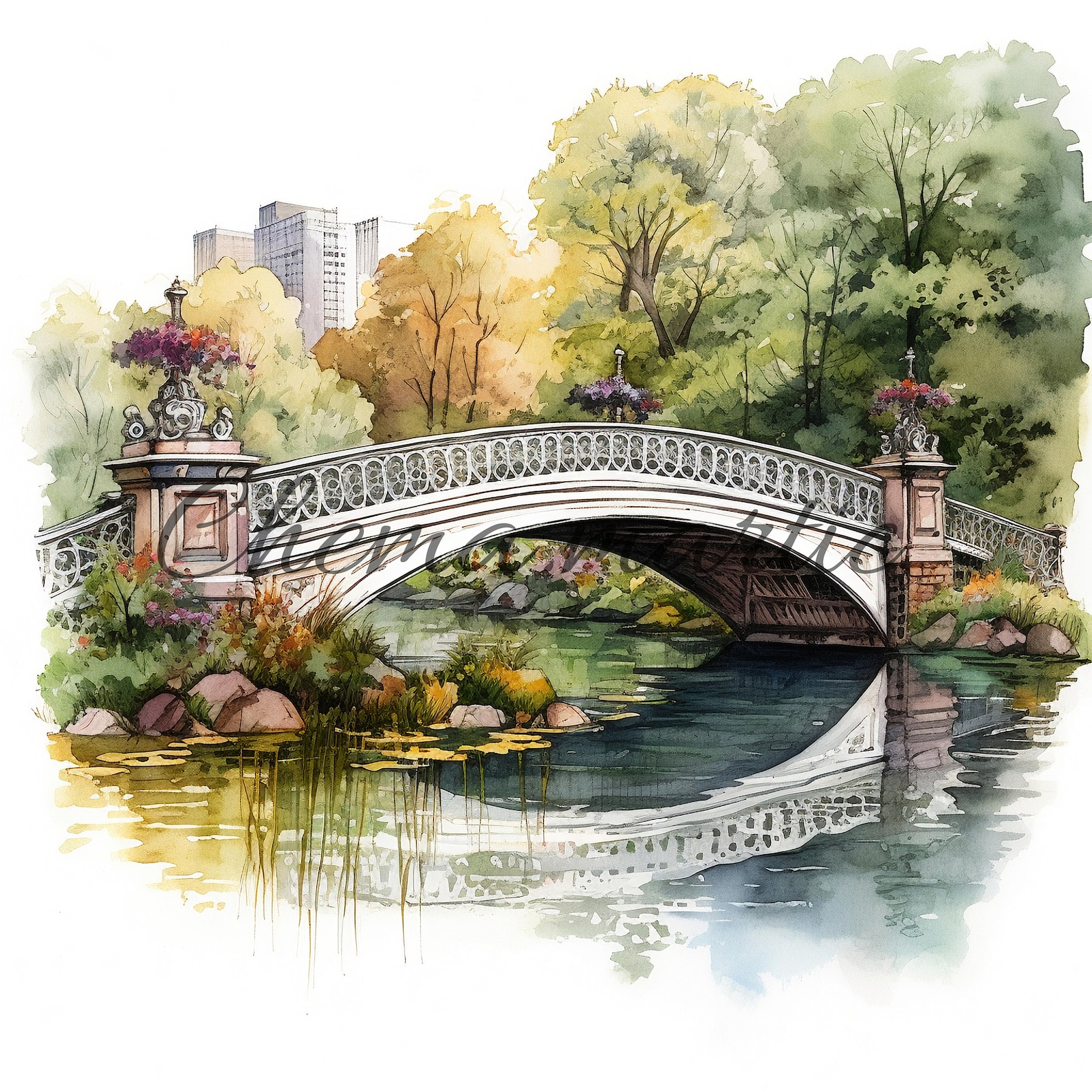 Pack 10 Central Park Bridge Paintings Images, Clipart, Digital Download ...