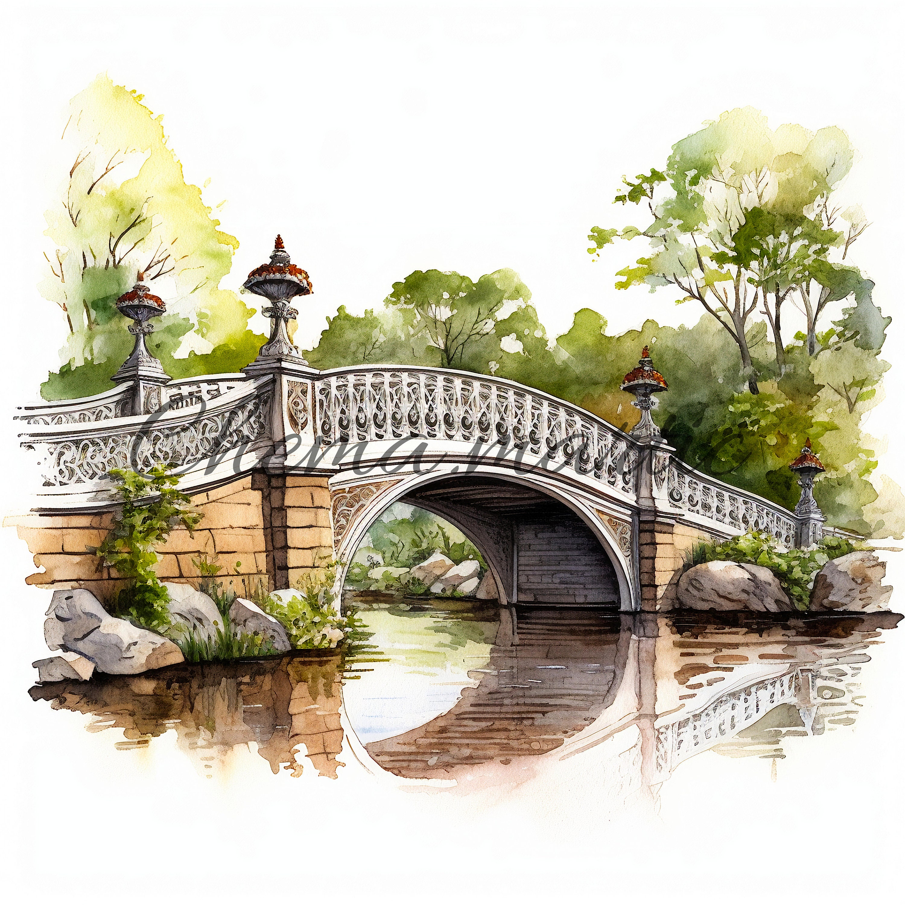Pack 10 Central Park Bridge Paintings Images, Clipart, Digital Download ...