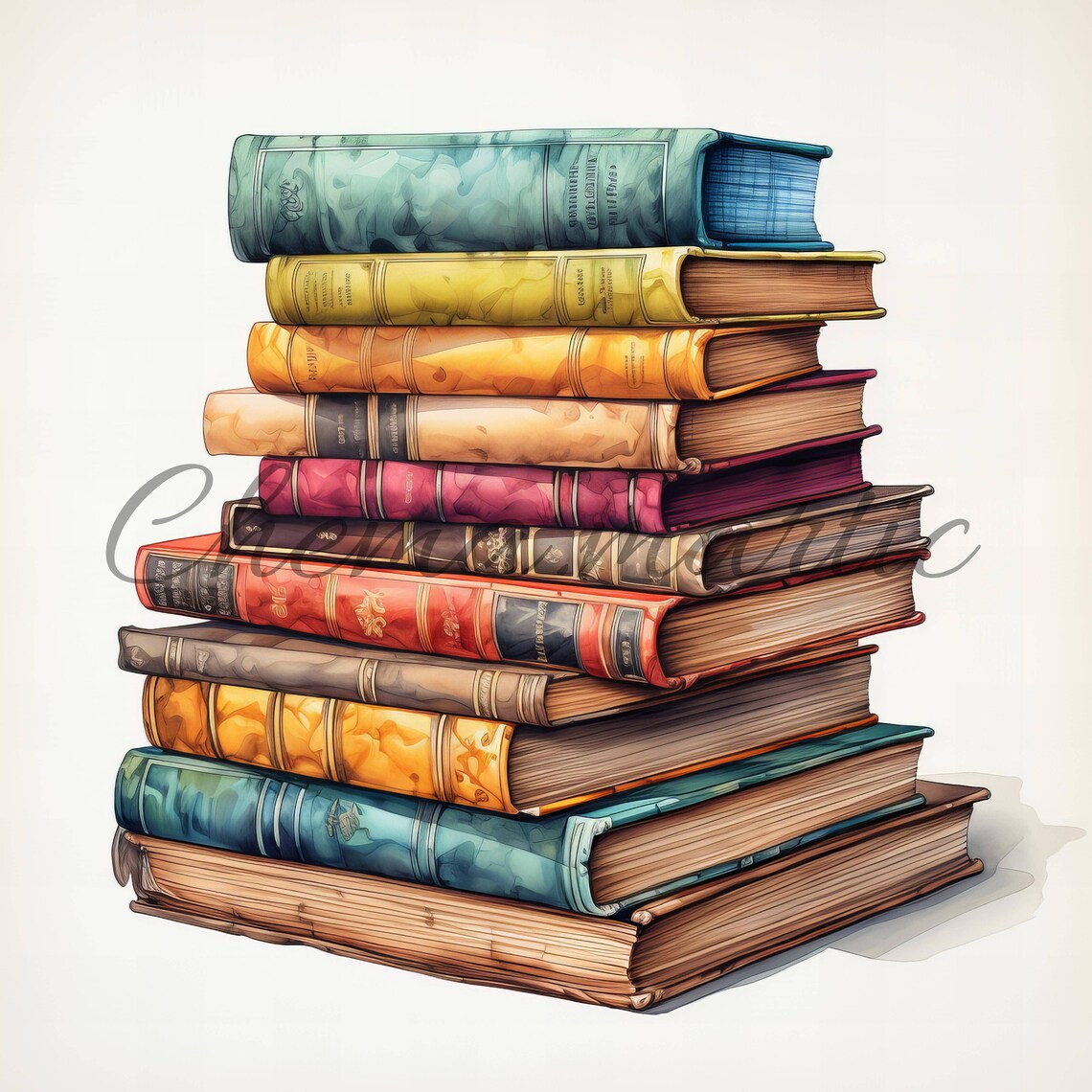 Pack 10 Stacked Books Artistic Painting Images, Clipart, Digital ...