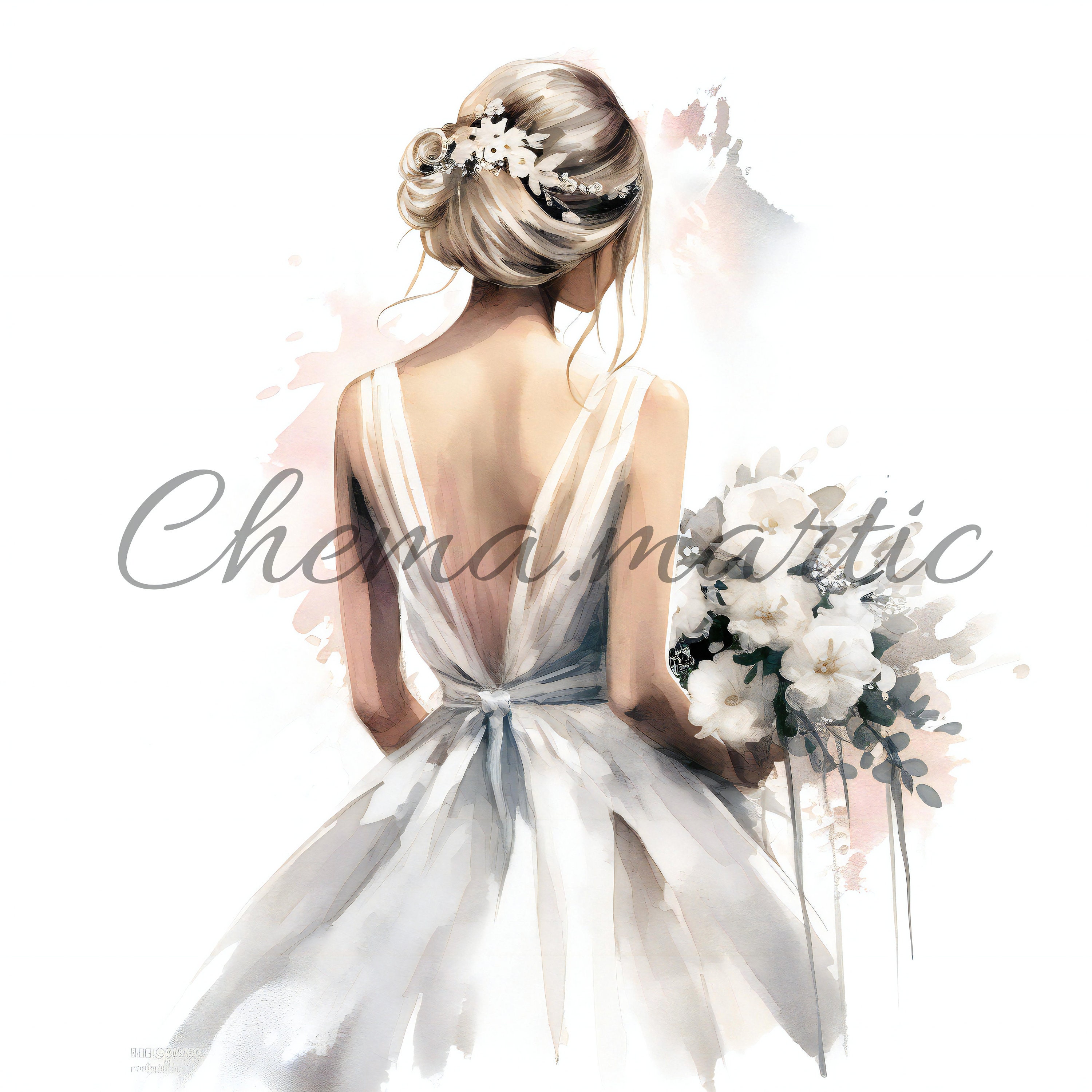 Pack 10 Bride With Bouquet Watercolor Painting Image, Clipart, Digital ...