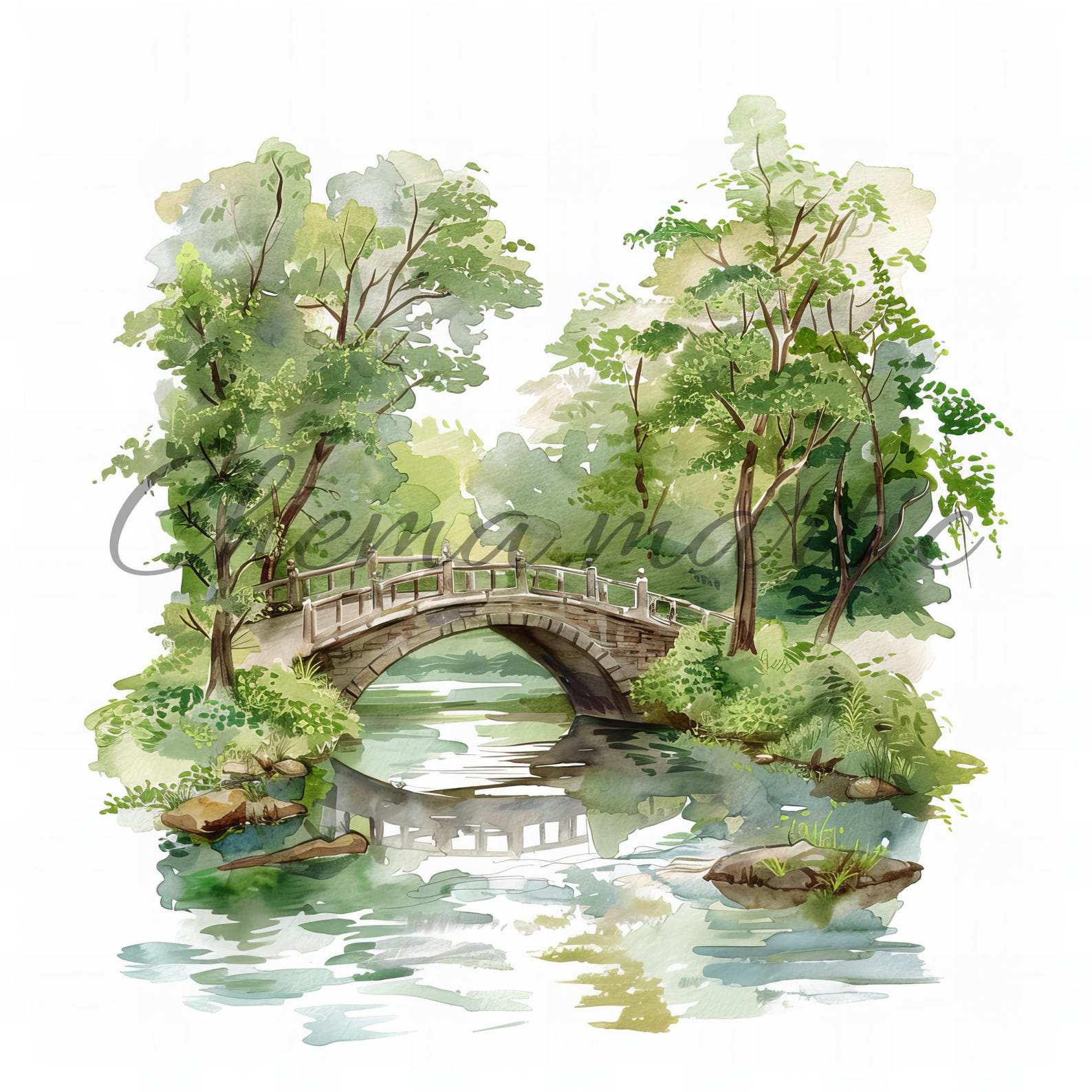 Pack 10 Watercolor Park Bridge Painting Images, Clipart, 10 JPG HQ ...