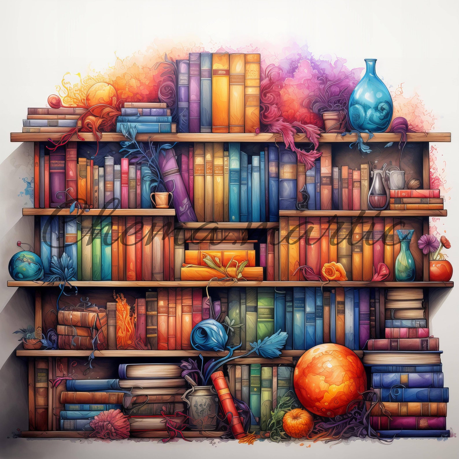 Pack 10 Bookcase Artistic Painting Images, Clipart, Digital Download ...