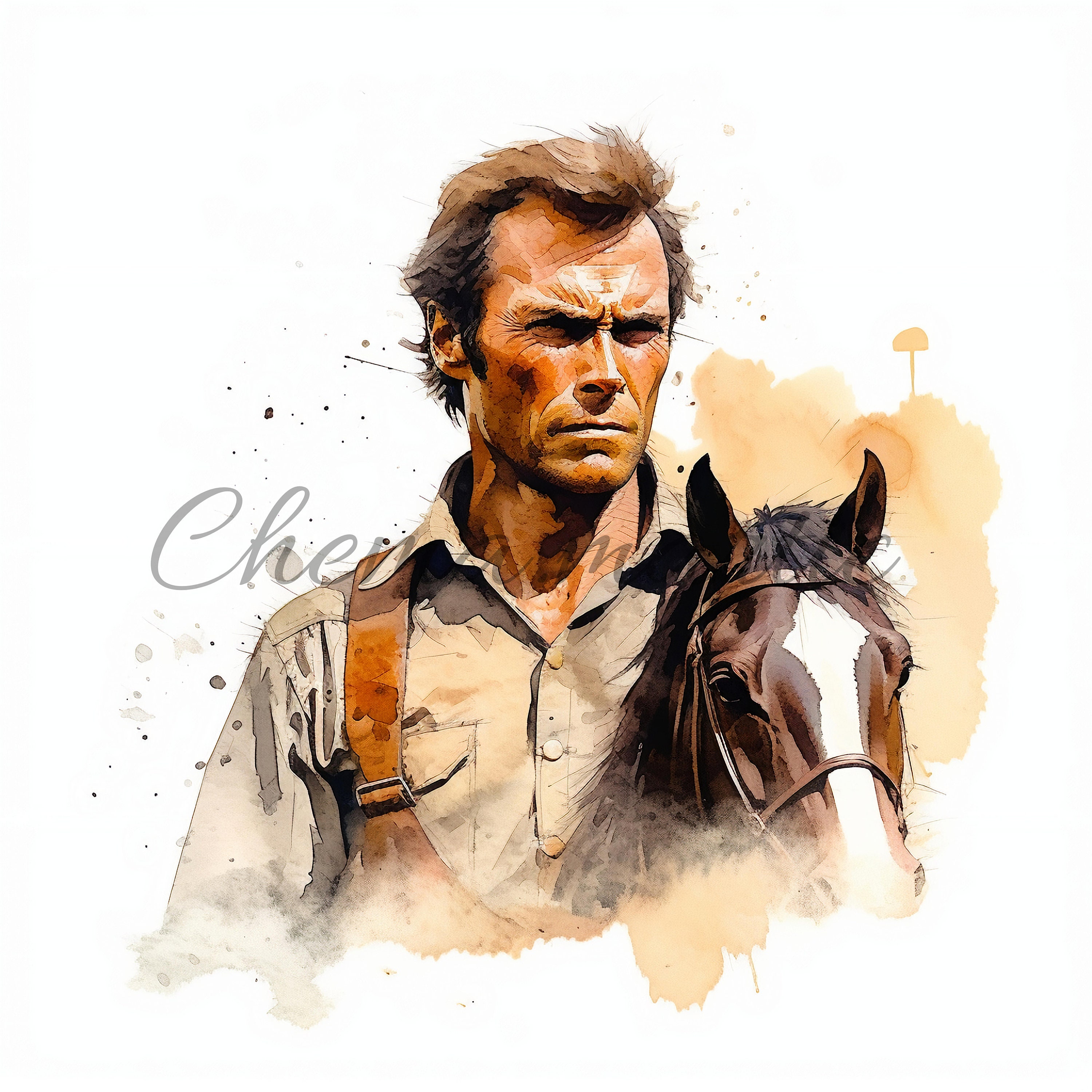 Pack 10 Clint Eastwood Western Paintings Images, Clipart, Digital ...