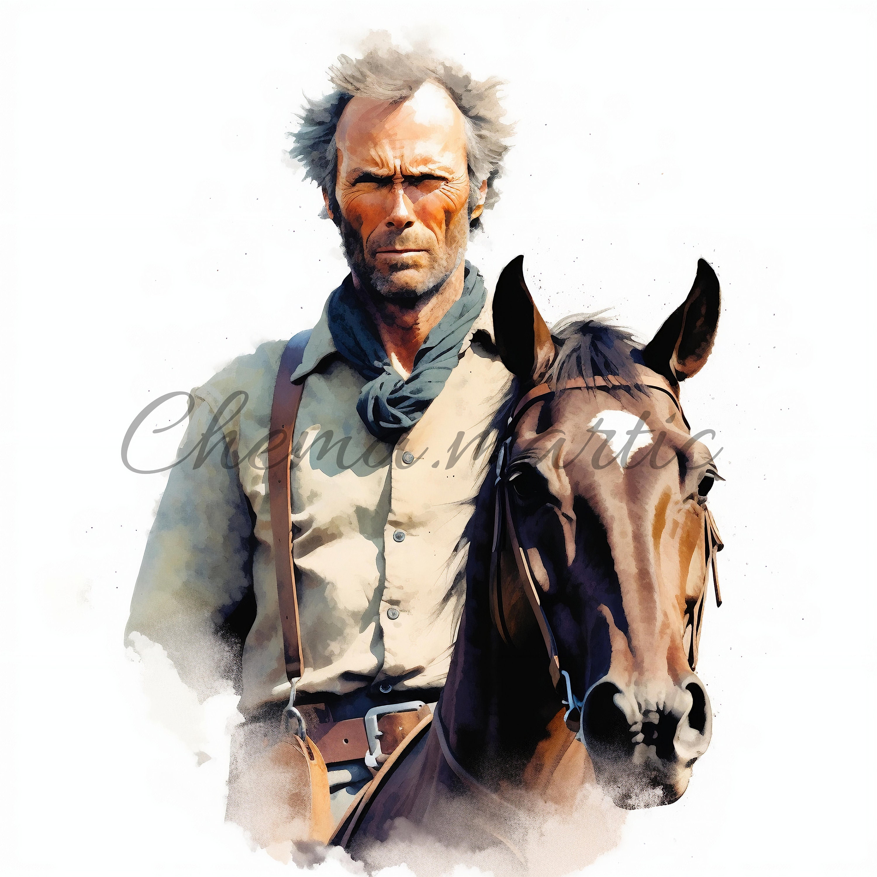 Pack 10 Clint Eastwood Western Paintings Images, Clipart, Digital ...
