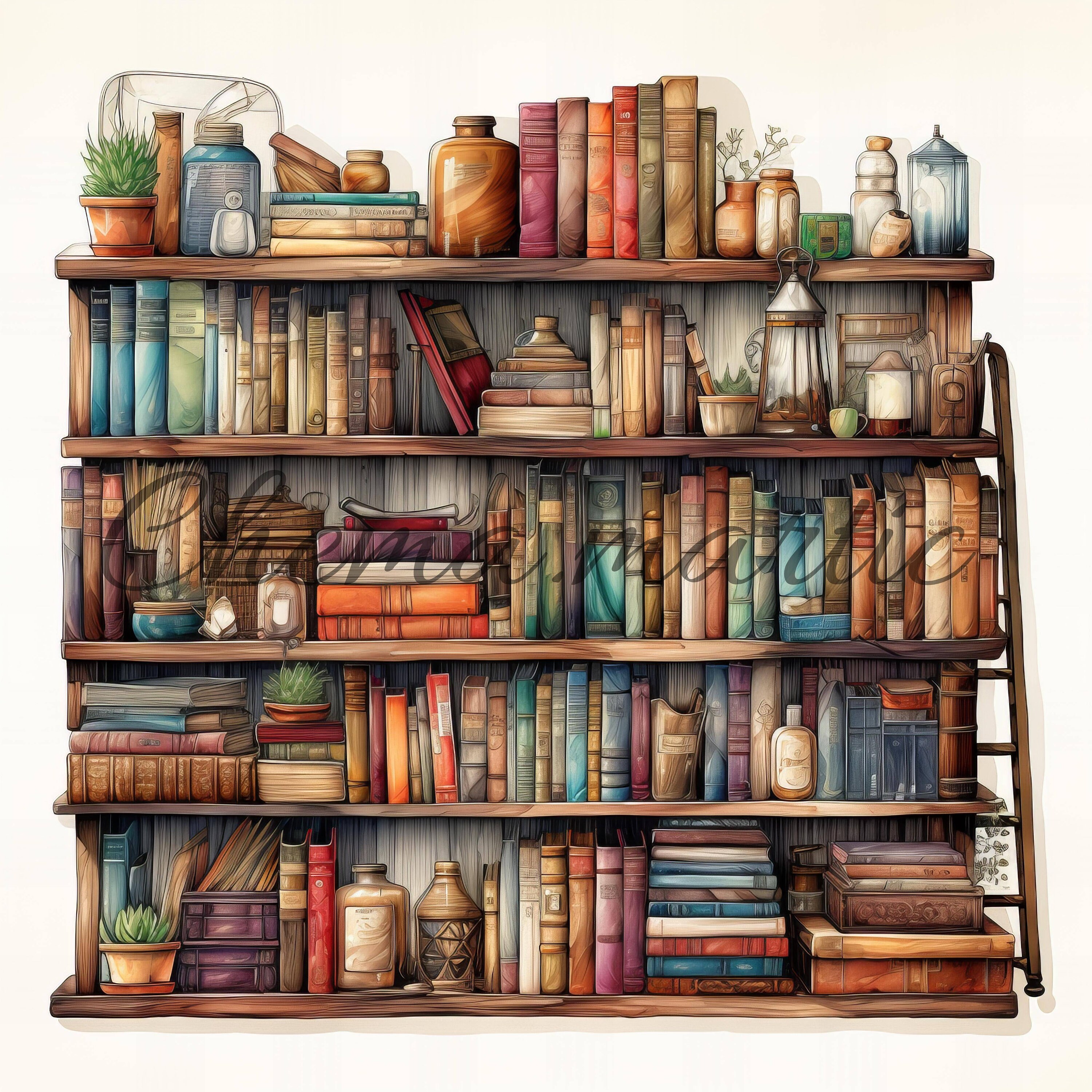 Pack 10 Bookcase Artistic Painting Images, Clipart, Digital Download ...