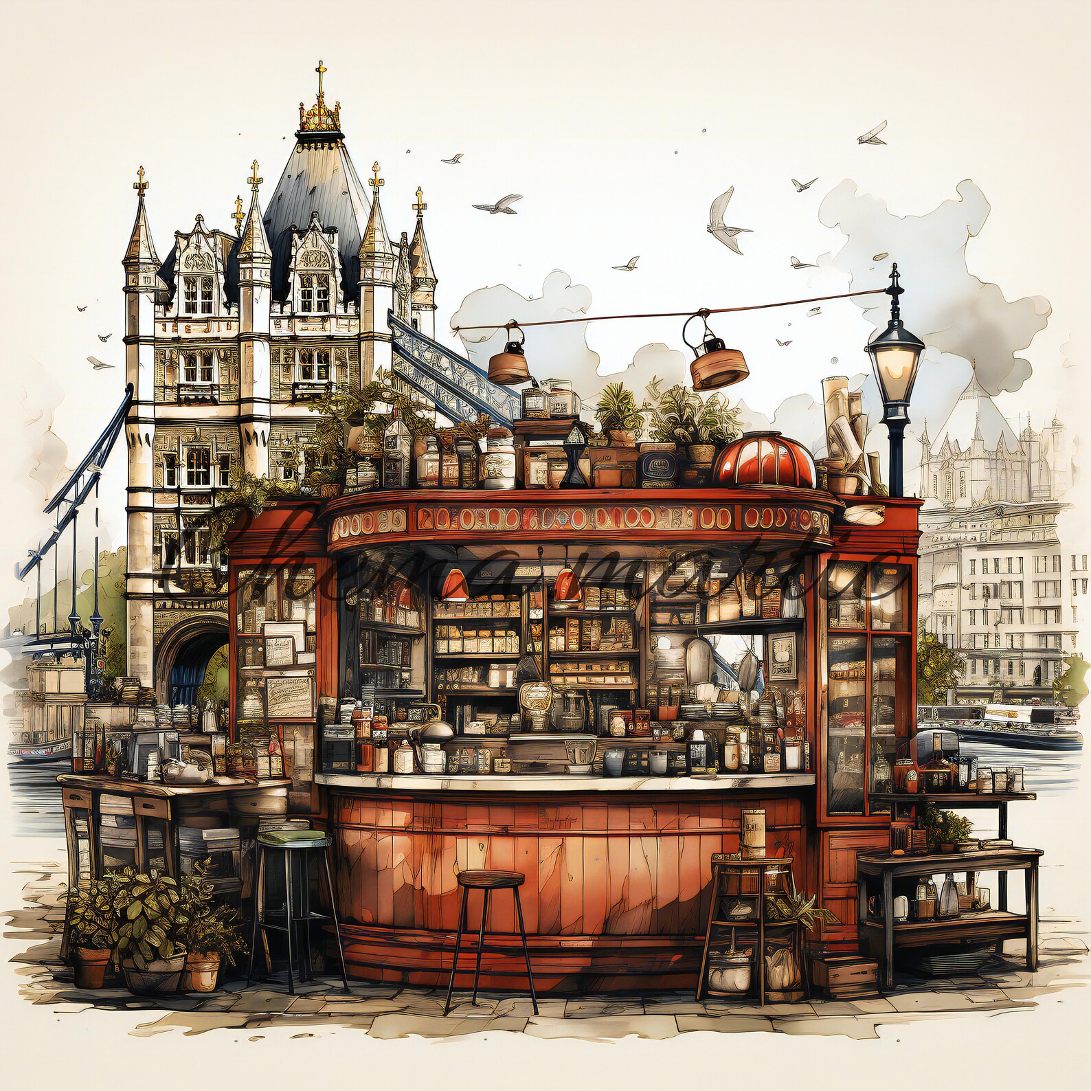 Pack 10 Fictional London Cafes Images, Clipart, Watercolor, Digital ...