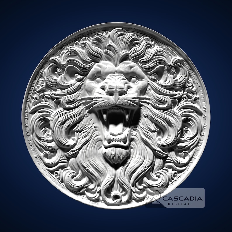 Lion Head Round 3D STL File for CNC Router, 3D Print, Casting, Wood ...