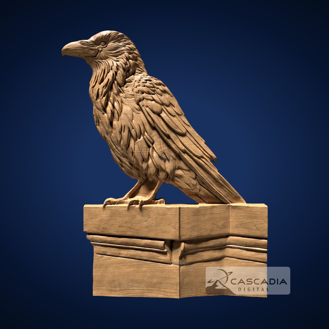 Raven Perched 3D STL File for CNC Router, 3D Print, Casting, Wood ...