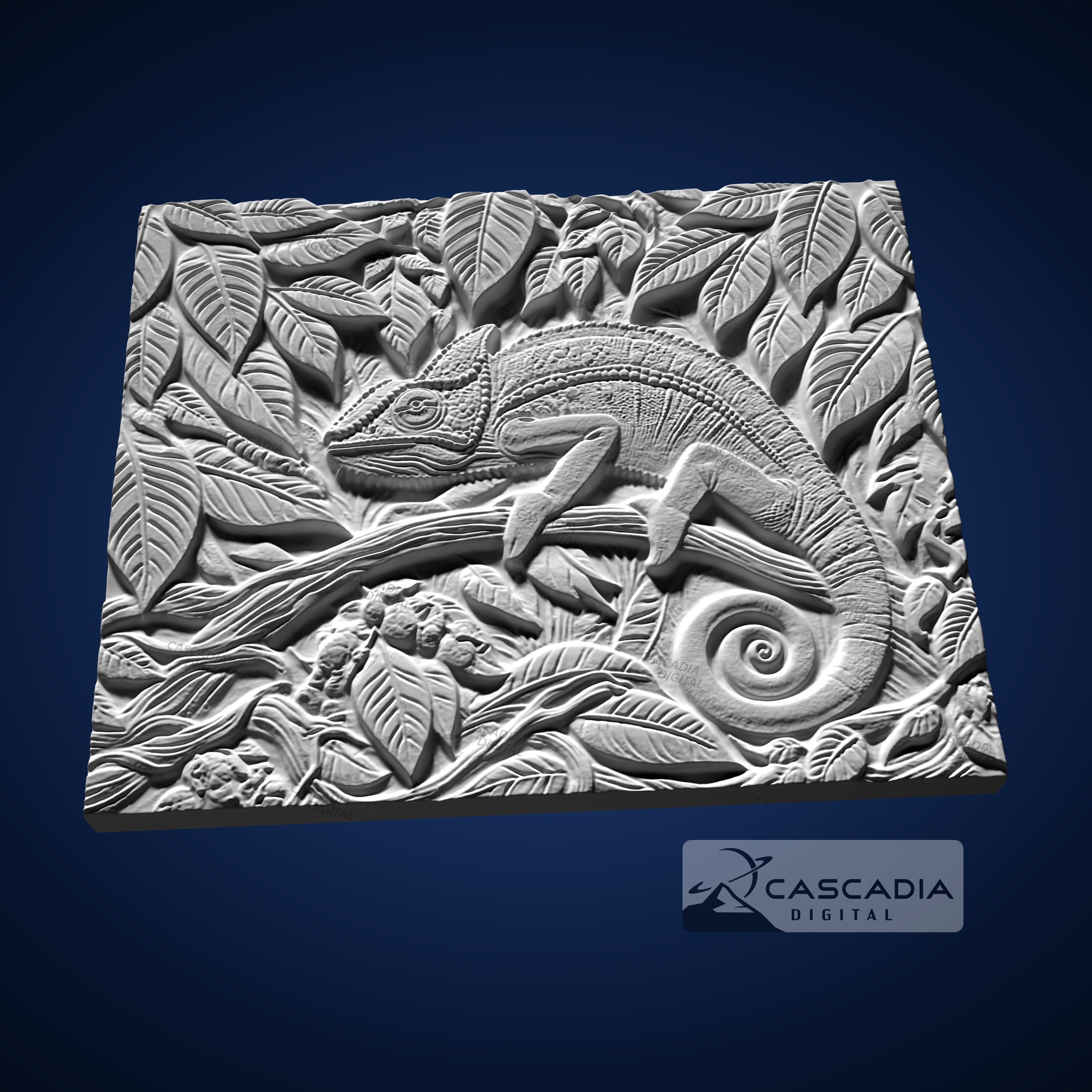 Chameleon in Leaves 3D STL File for CNC Router, 3D Print, Casting, Wood ...