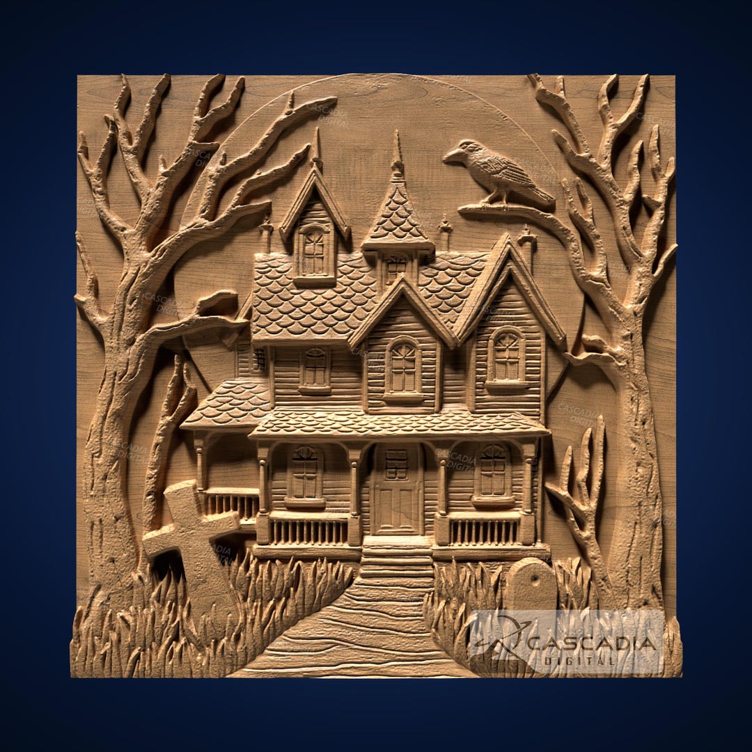 Haunted House 3D STL File for CNC Router, 3D Print, Casting, Wood ...
