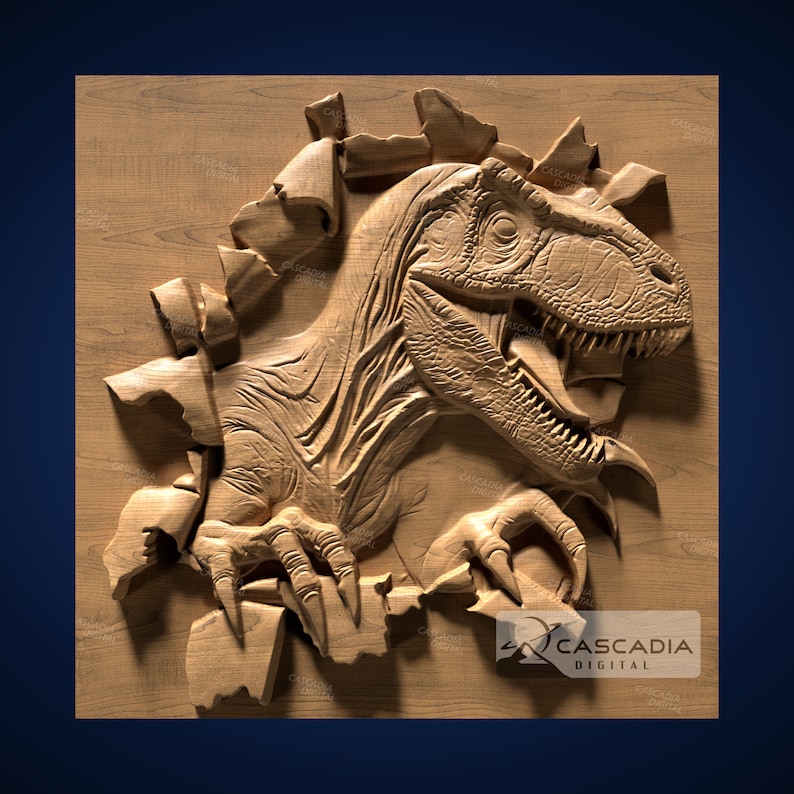 Raptor Breaking Through 3D STL File for CNC Router, 3D Print, Casting ...