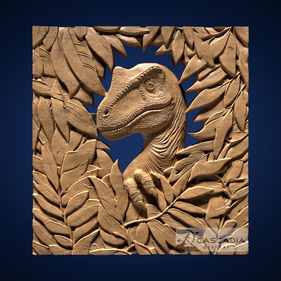 Raptor in Leaves 3D STL File for CNC Router, 3D Print, Casting, Wood ...