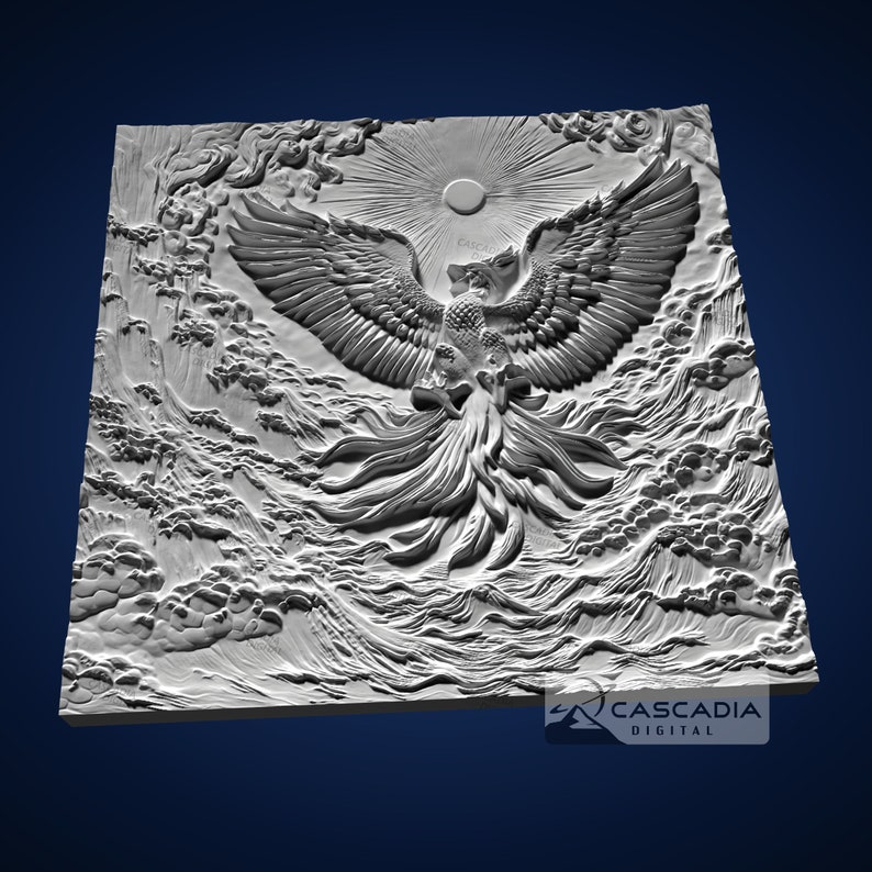 Phoenix Sun and Clouds 3D STL File for CNC Router, 3D Print, Casting ...