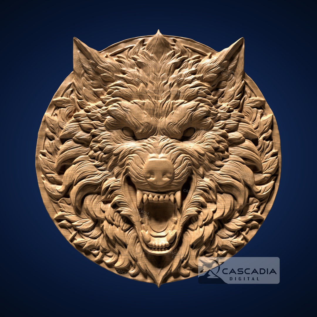 Wolf Head Round 3D STL File for CNC Router, 3D Print, Casting, Wood ...
