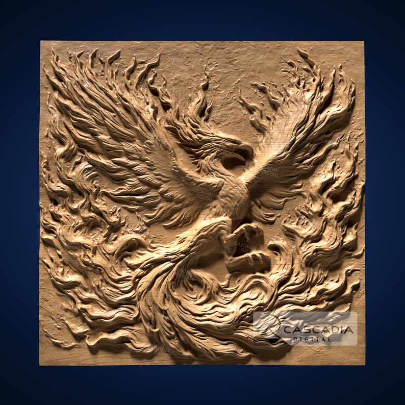 Phoenix in Flames 3D STL File for CNC Router, 3D Print, Casting, Wood ...