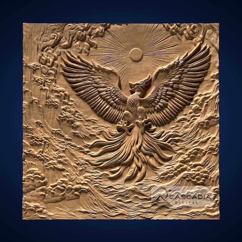 Phoenix Sun and Clouds 3D STL File for CNC Router, 3D Print, Casting ...