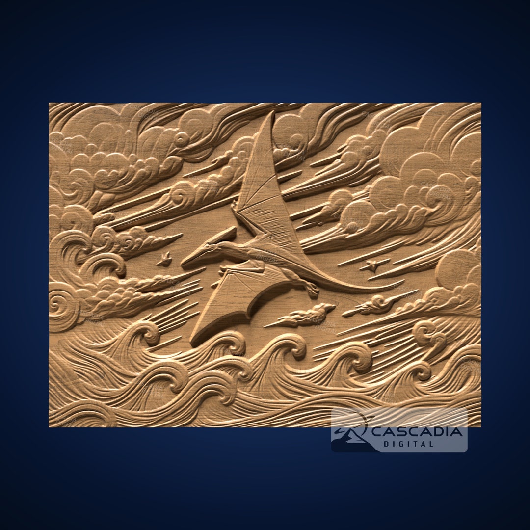 Pterodactyl Stormy Sky 3D STL File for CNC Router, 3D Print, Casting ...