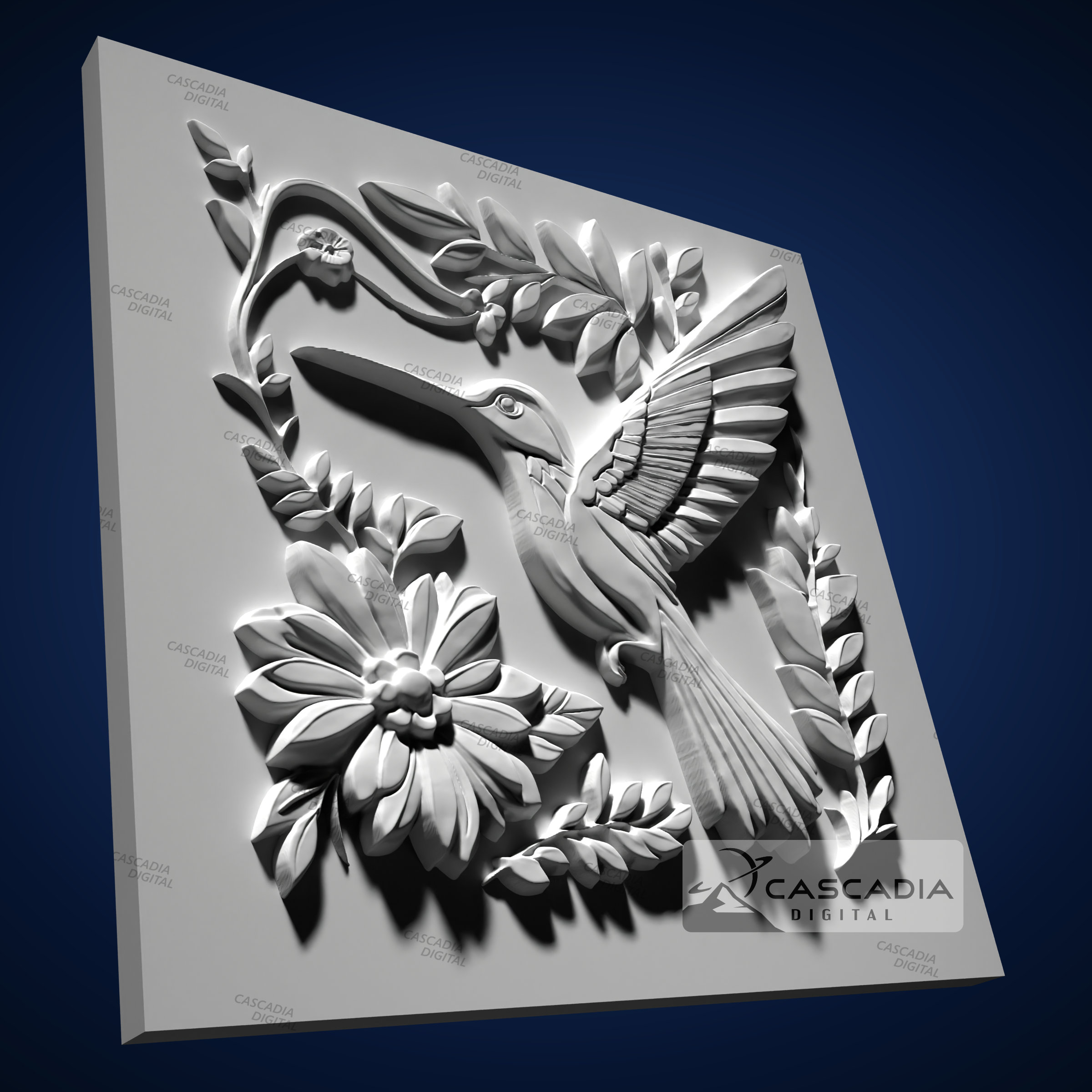 Hummingbird Flowers 3D STL File for CNC Router, 3D Print, Casting, Wood ...