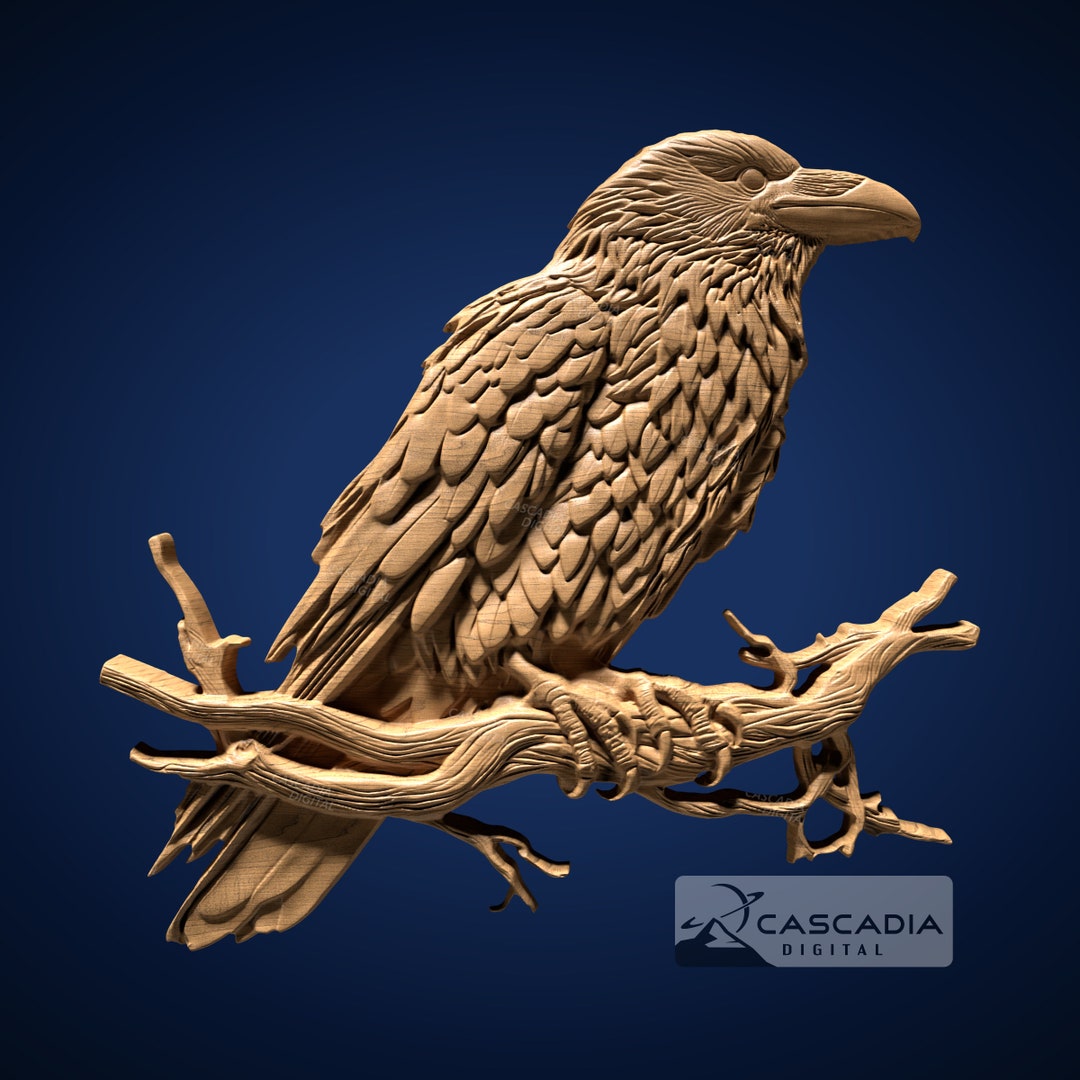 Raven Perched - 3D STL Model for CNC/3D Printing - Animal Wildlife Bird ...